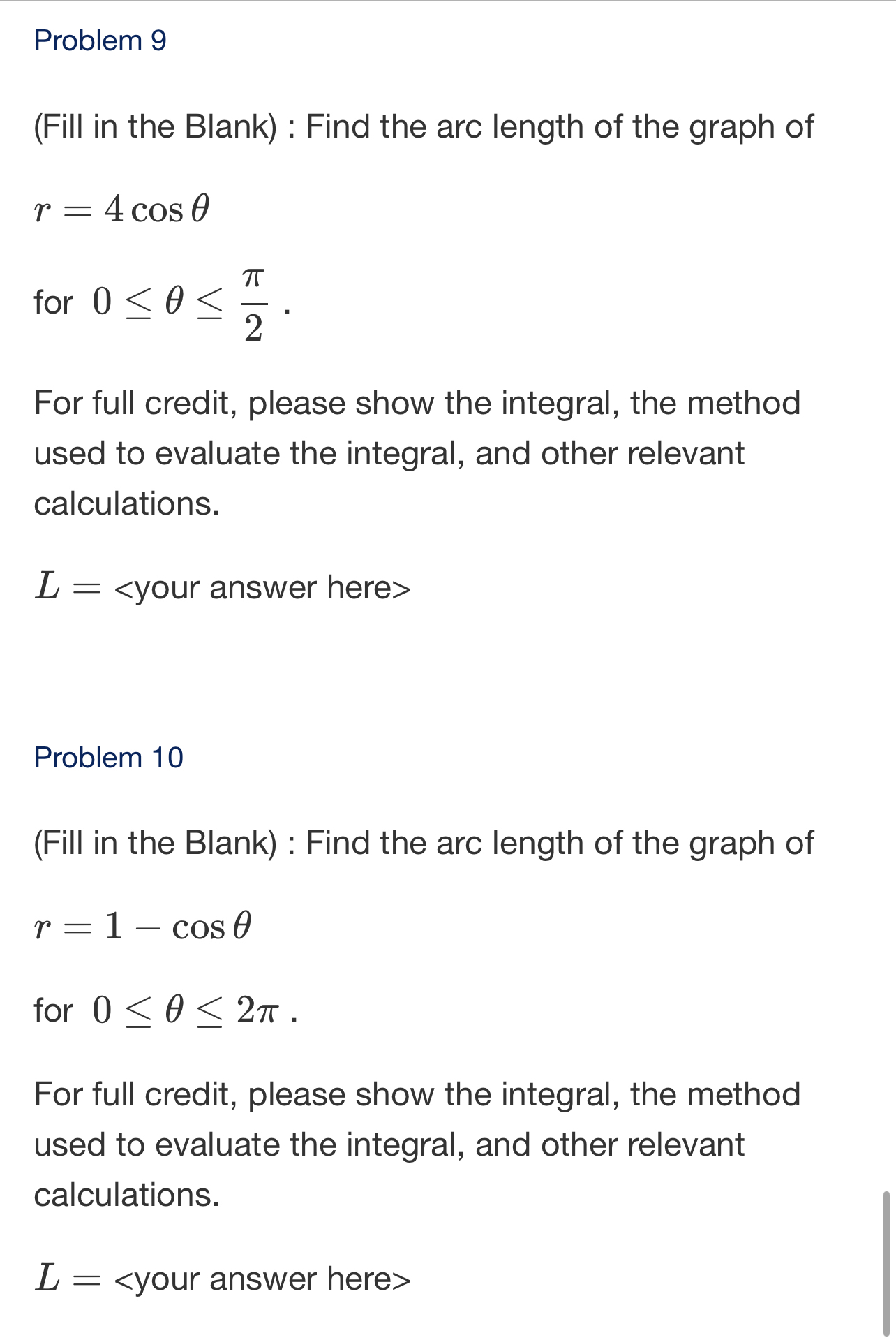 Solved Problem 9(Fill in the Blank) ﻿: Find the arc length | Chegg.com