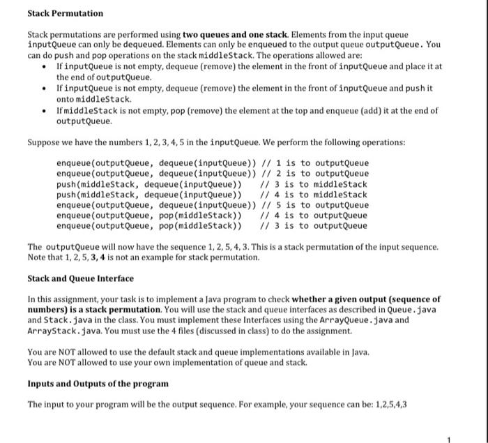 Solved Stack Permutation Stack permutations are performed | Chegg.com
