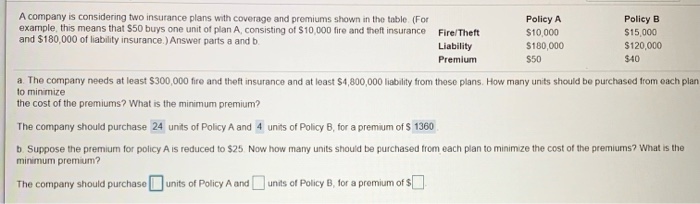 Solved A company is considering two insurance plans with | Chegg.com