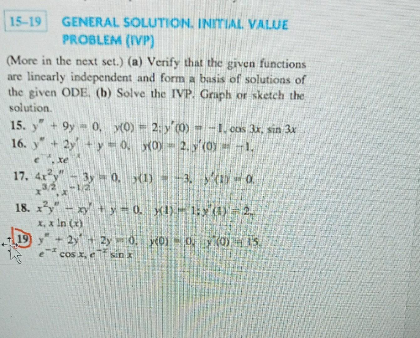 Solved 15-19 GENERAL SOLUTION. INITIAL VALUE PROBLEM (IVP) | Chegg.com