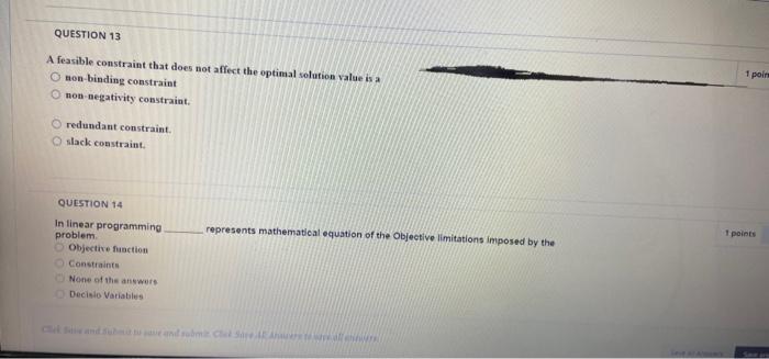 Solved QUESTION 13 1 pol A feasible constraint that does not | Chegg.com