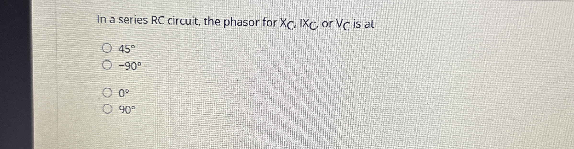 Solved In a series RC circuit, the phasor for xC,IC, ﻿or VC | Chegg.com