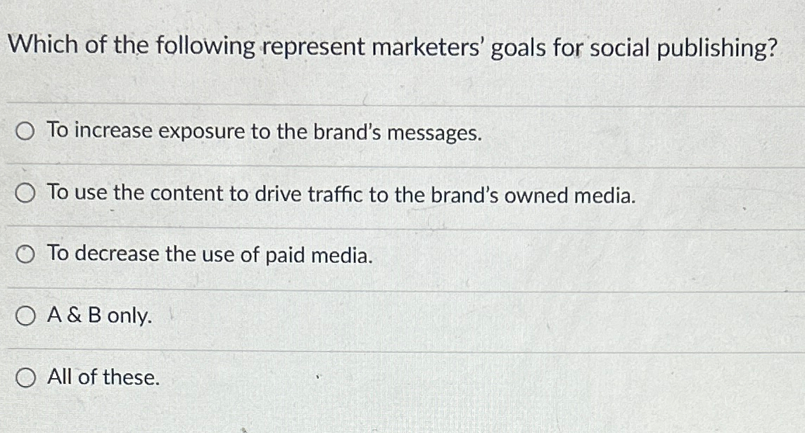 Solved Which of the following represent marketers' goals for | Chegg.com