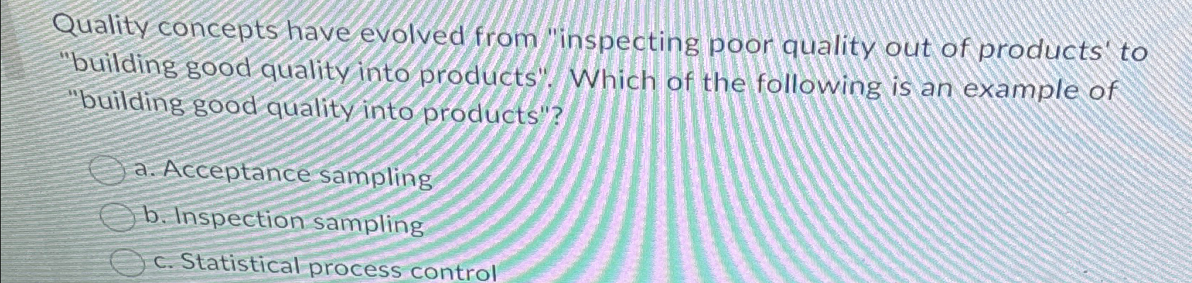 Solved Quality concepts have evolved from inspecting poor | Chegg.com