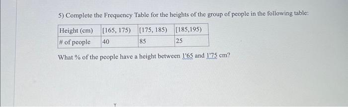 Solved 5) Complete the Frequency Table for the heights of | Chegg.com