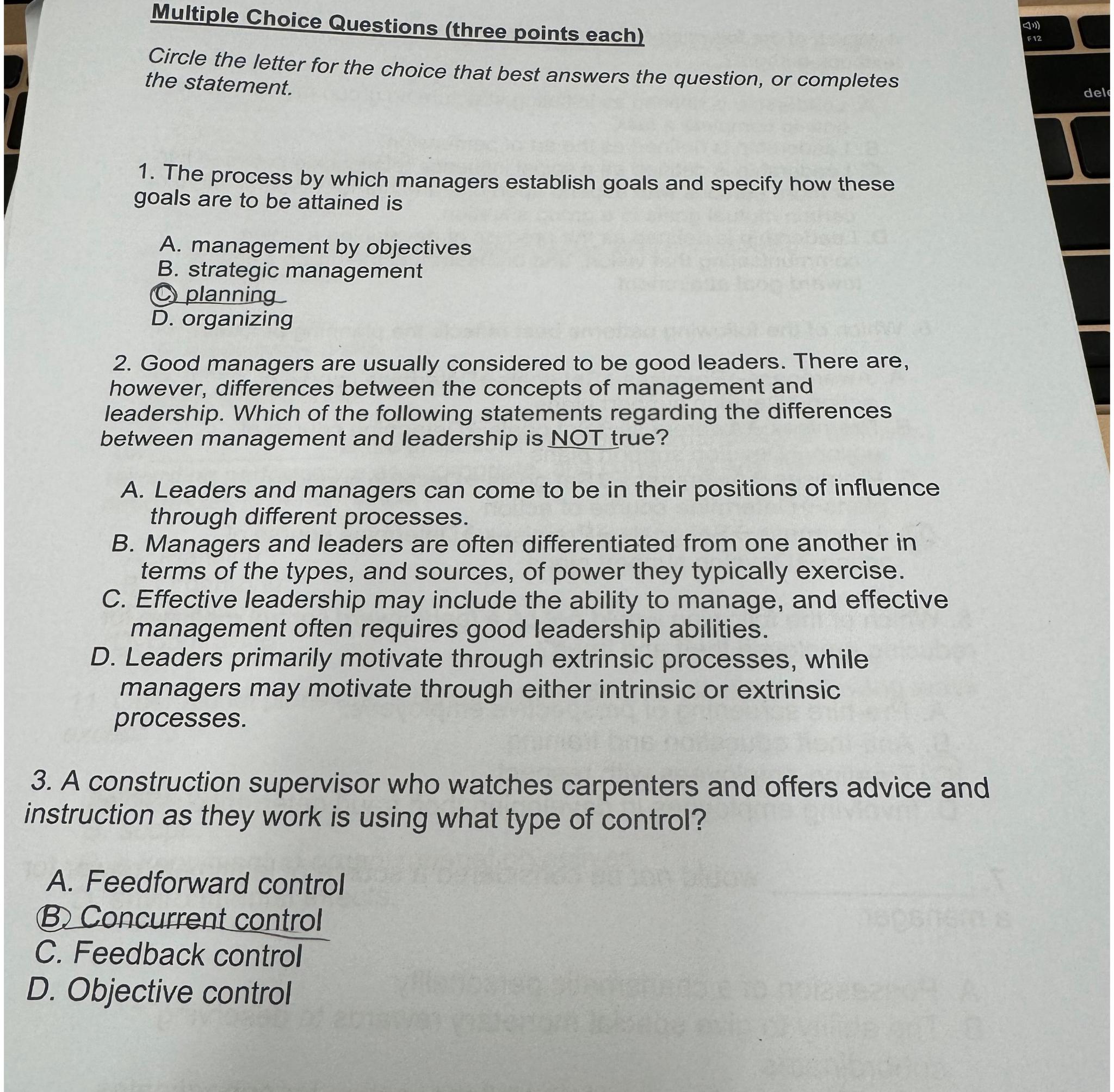 Solved Multiple Choice Questions (three points each)Circle | Chegg.com
