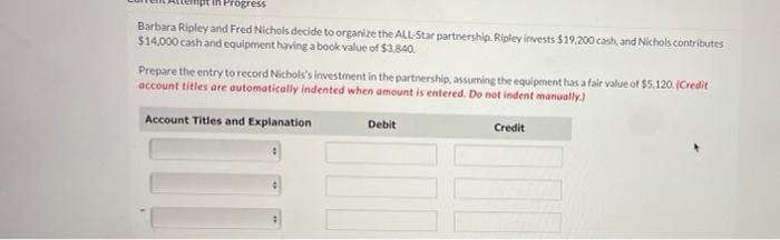 Solved Progress Barbara Ripley and Fred Nichols decide to | Chegg.com