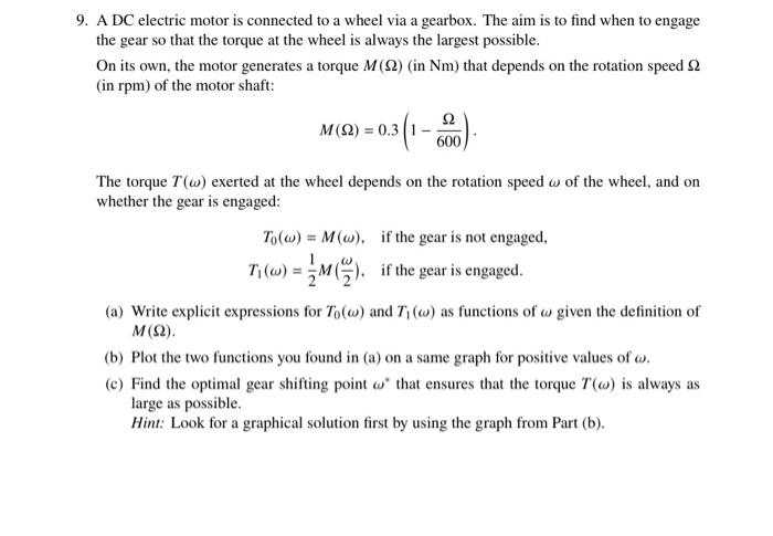 Solved 9. A DC electric motor is connected to a wheel via a | Chegg.com