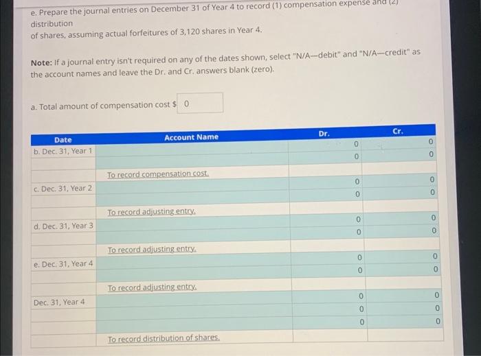 Solved Recording Entries for Restricted Stock Unit Plan with | Chegg.com