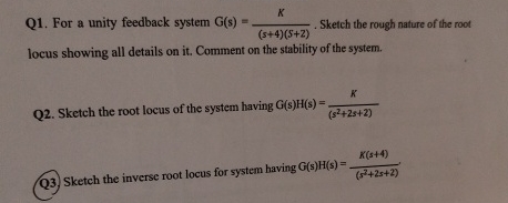 Solved Q1. ﻿For a unity feedback system G(s)=v(5+4)(5+z) | Chegg.com