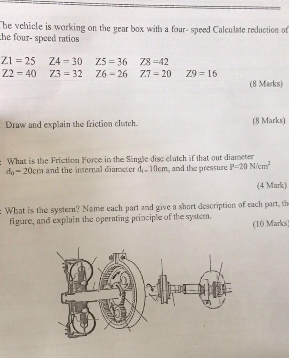 Solved The vehicle is working on the gear box with a four- | Chegg.com
