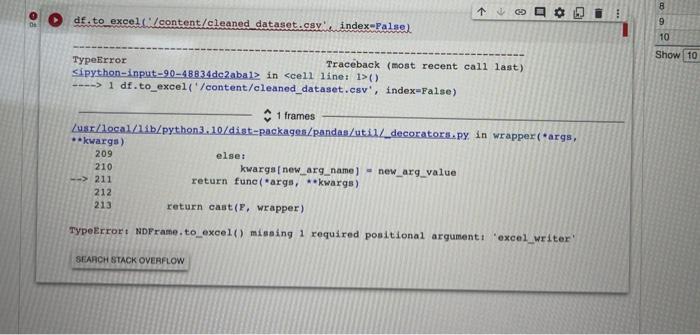 df. to excel (' 'content/cleaned dataset.csy', | Chegg.com