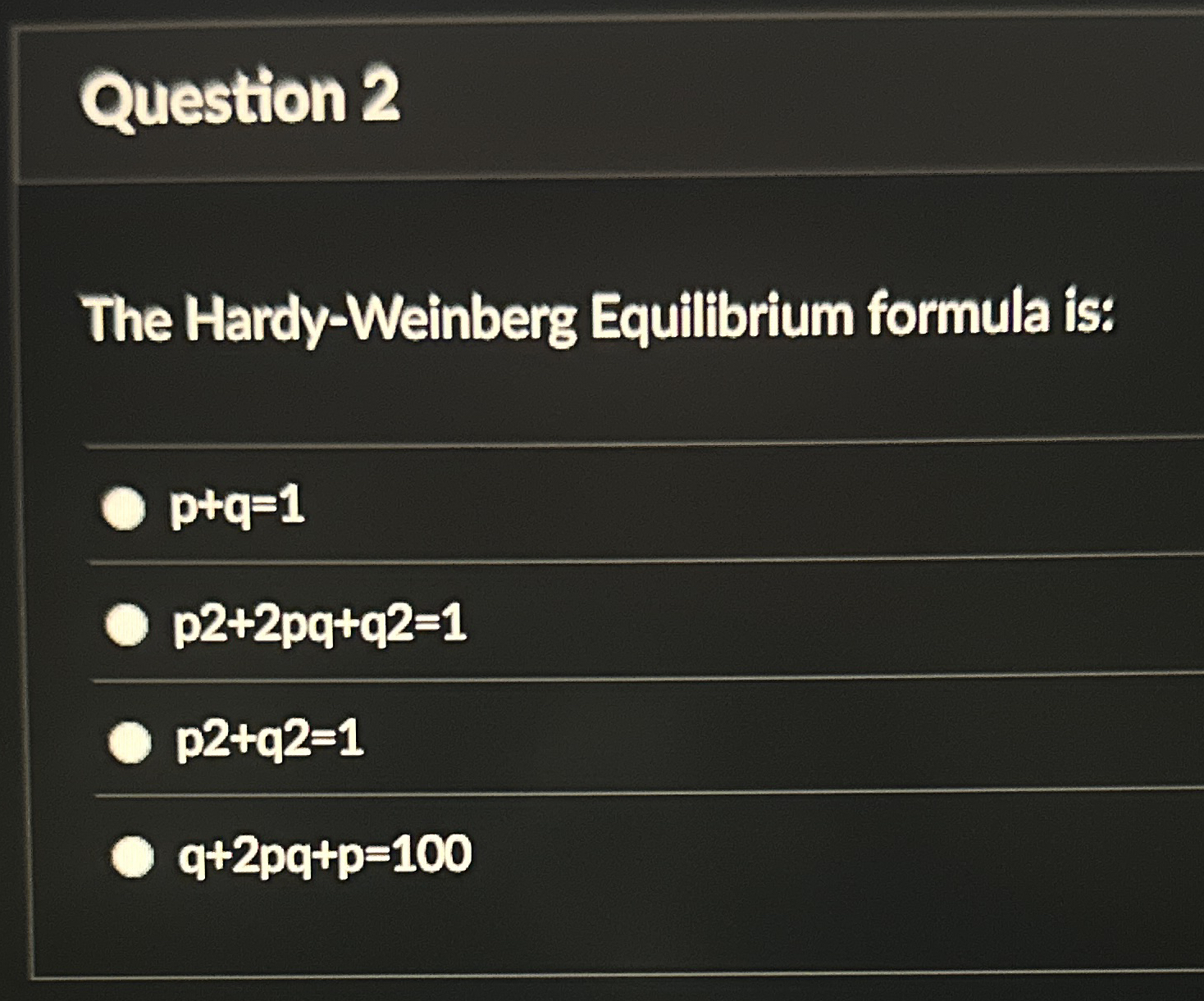 Solved Question 2The Hardy-Weinberg Equilibrium formula | Chegg.com