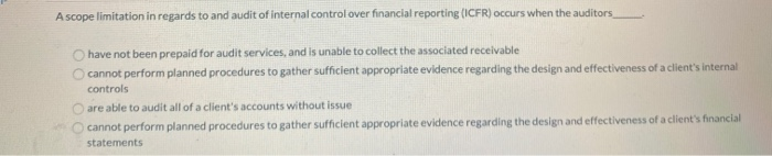 Solved A scope limitation in regards to and audit of | Chegg.com