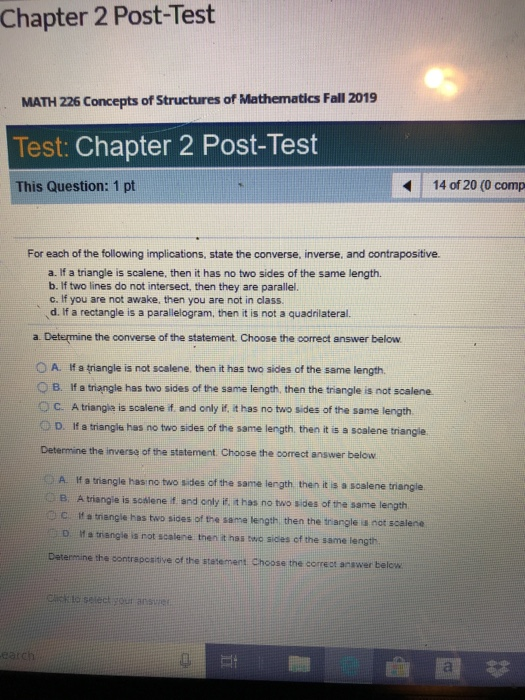 Solved Chapter 2 Post-Test MATH 226 Concepts of Structures | Chegg.com