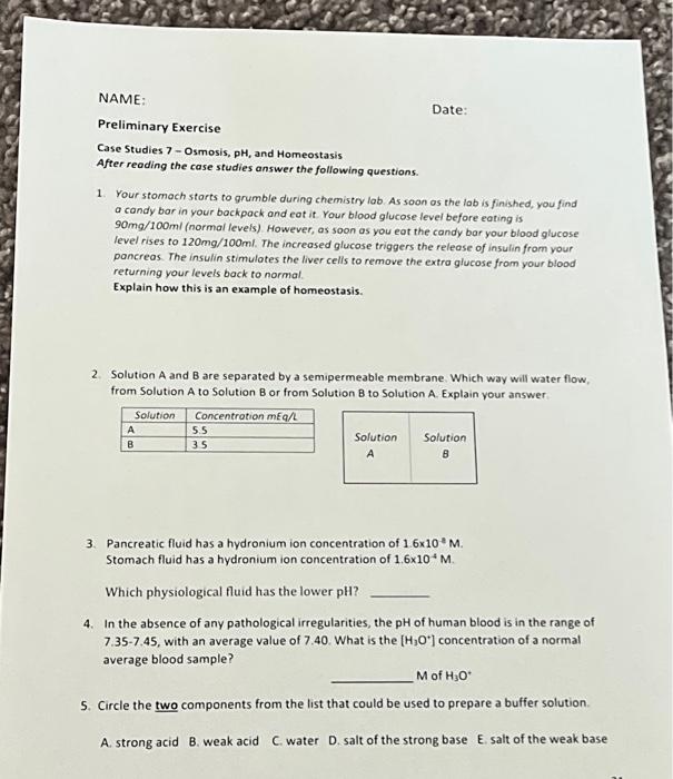 Solved Preliminary Exercise Case Studies 7-Osmosis, pH, and | Chegg.com