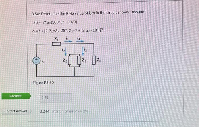 Solved 3 50 Determine The Rms Value Of I2 T In The Circuit