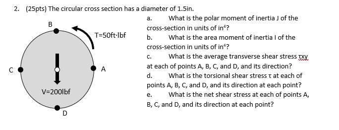 Solved (25pts) ﻿The circular cross section has a diameter of | Chegg.com