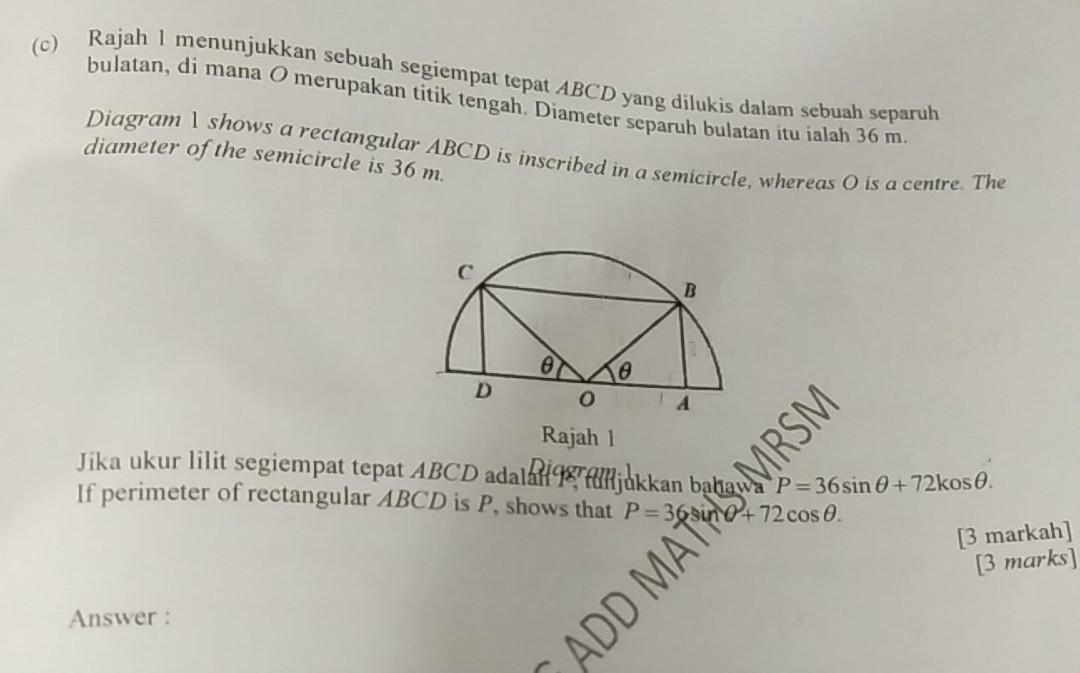 c) Rajah 1 menunjukkan sebuah segiempat tepat ABCD | Chegg.com