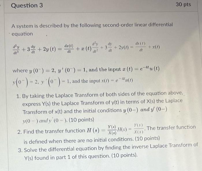 Solved A system is described by the following second-order | Chegg.com