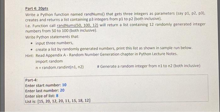 Solved Part 4: 20pts Write a Python function named | Chegg.com