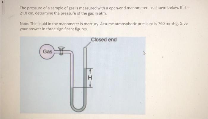 Solved The pressure of a sample of gas is measured with a | Chegg.com