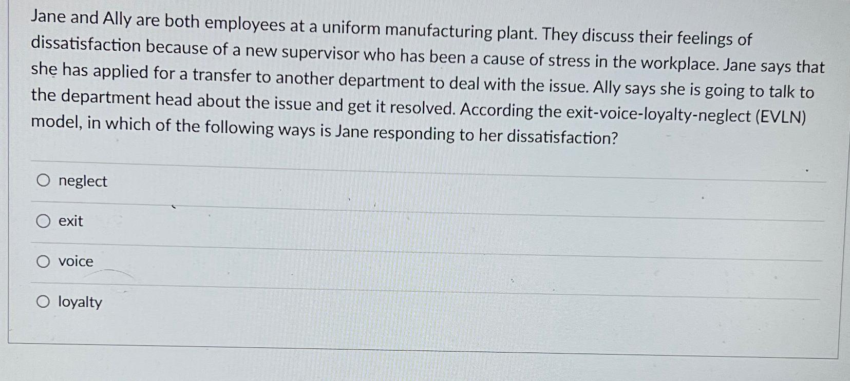 Solved Jane and Ally are both employees at a uniform | Chegg.com