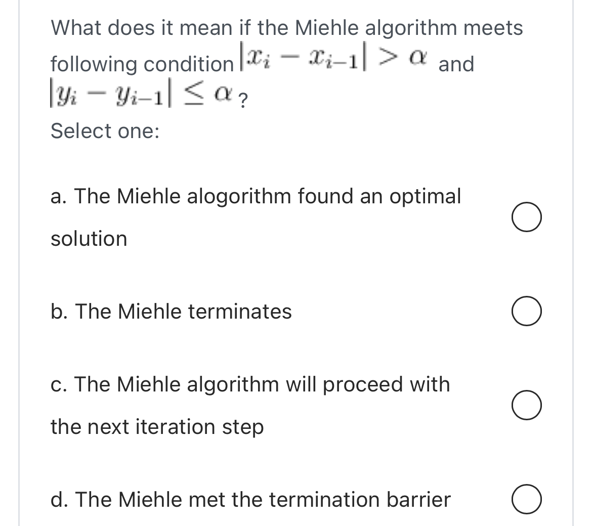 Solved What does it mean if the Miehle algorithm meets | Chegg.com