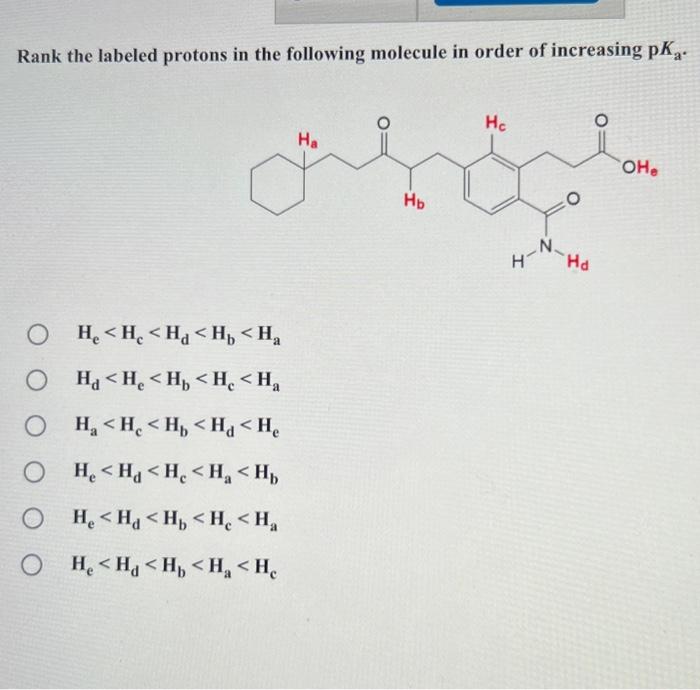 Solved Rank the labeled protons in the following molecule in | Chegg.com