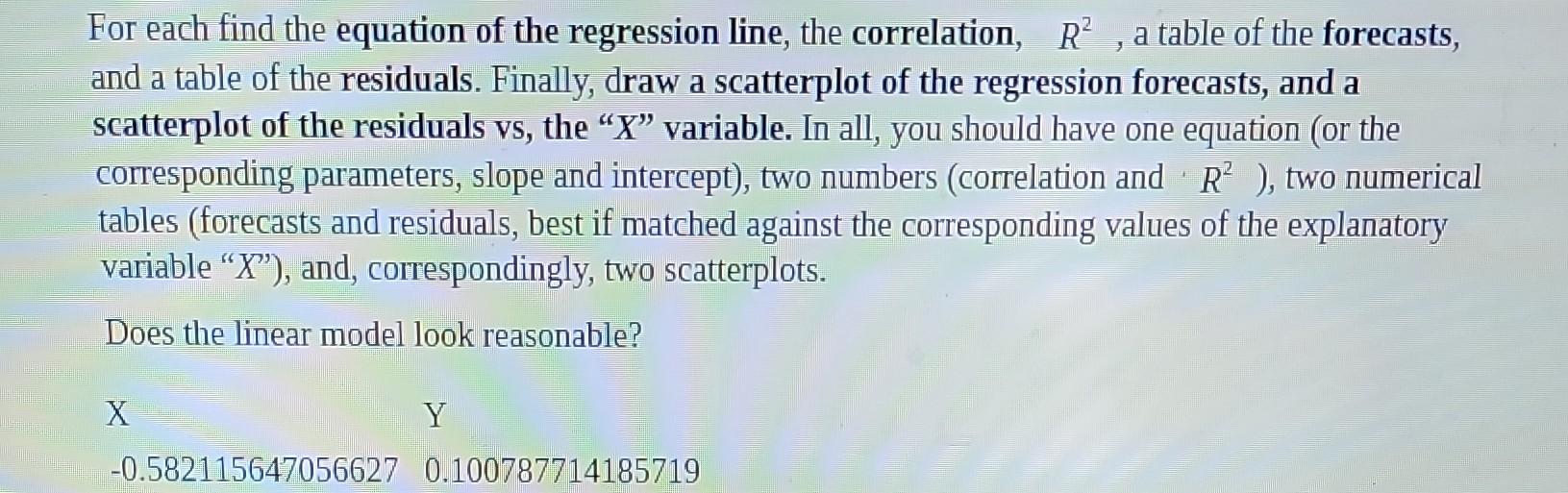 Solved For each find the equation of the regression line, | Chegg.com