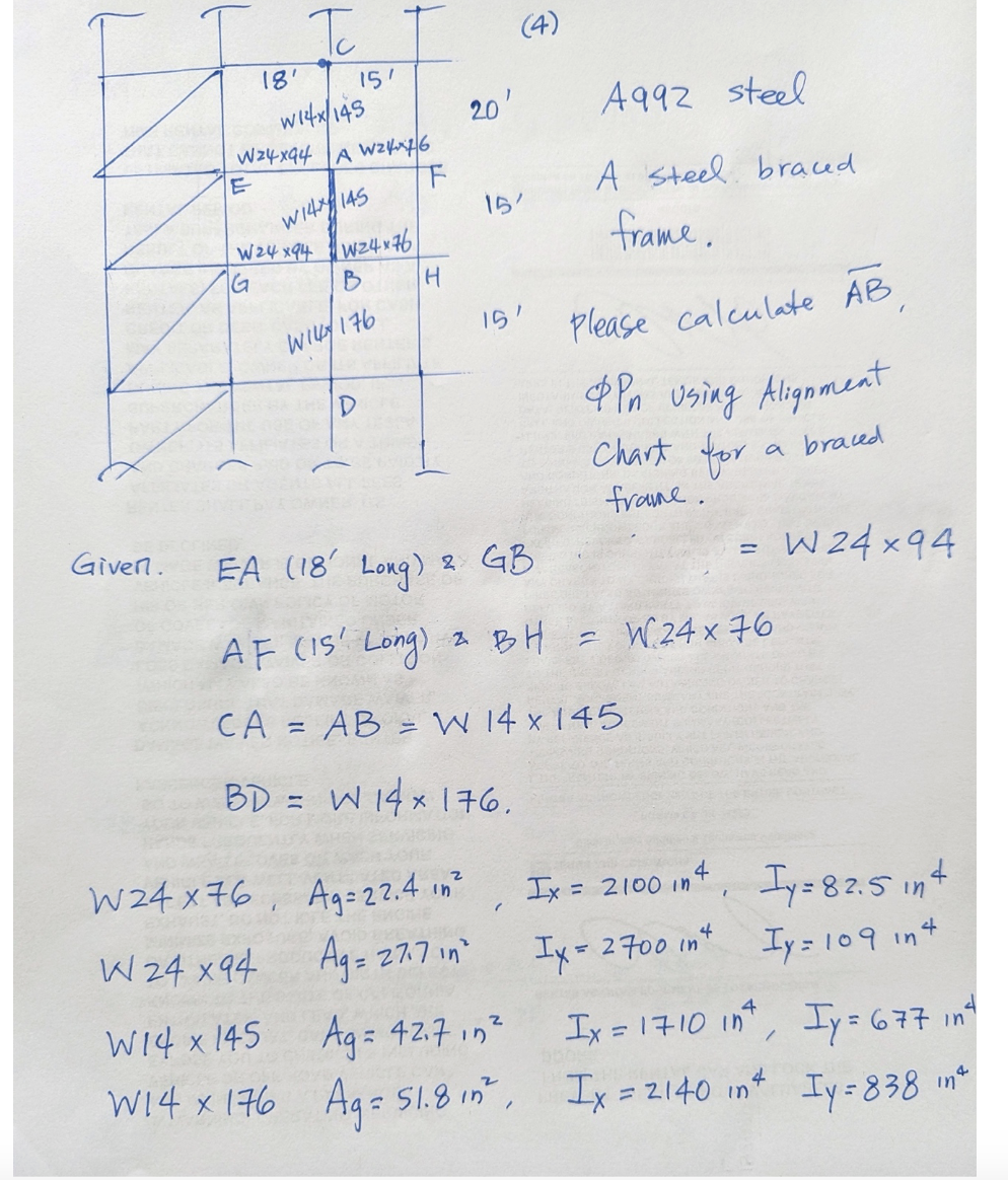 (4)A992 ﻿steelA steel bracedframe.please calculate | Chegg.com