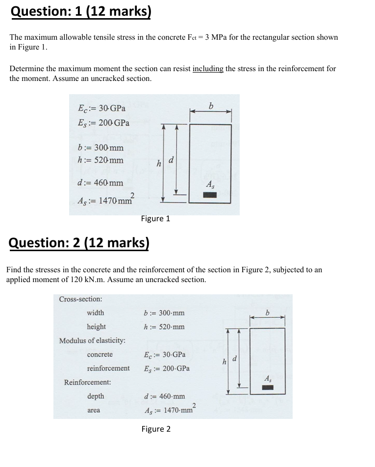 Solved The maximum allowable tensile stress in the concrete | Chegg.com