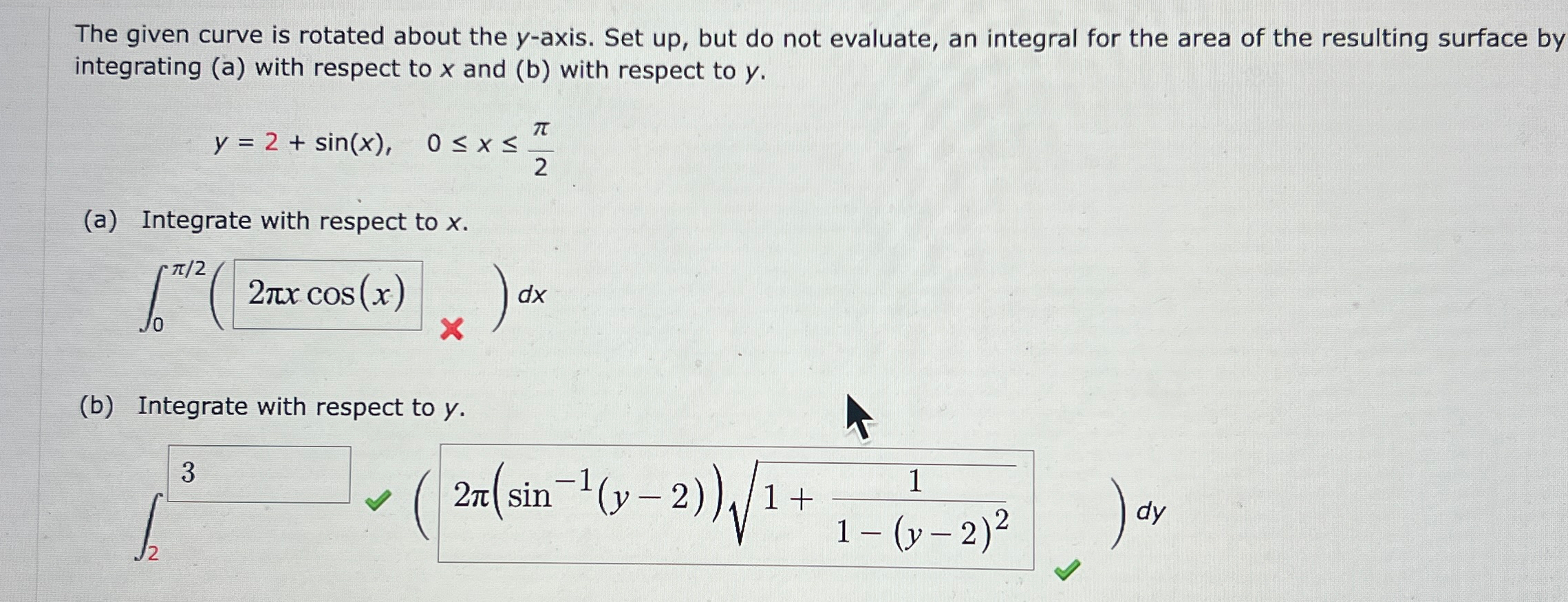 Solved The given curve is rotated about the y-axis. Set up, | Chegg.com