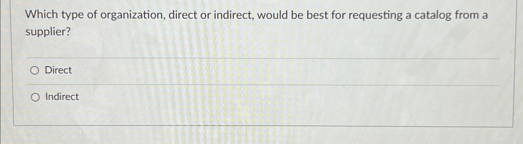 Solved Which type of organization, direct or indirect, would | Chegg.com