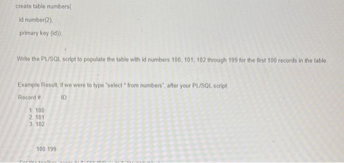 Solved Write The Plsql Script To Populate The Table With Id 5088