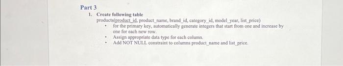 Solved Part 3 1. Create following table products(product id, | Chegg.com