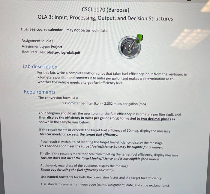 Solved OLA 3: Input, Processing, Output, and Decision | Chegg.com