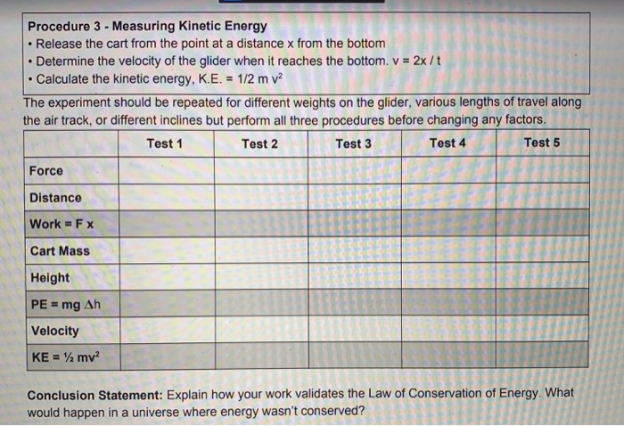 Work & Energy Lab - Objective: To verify the law of | Chegg.com