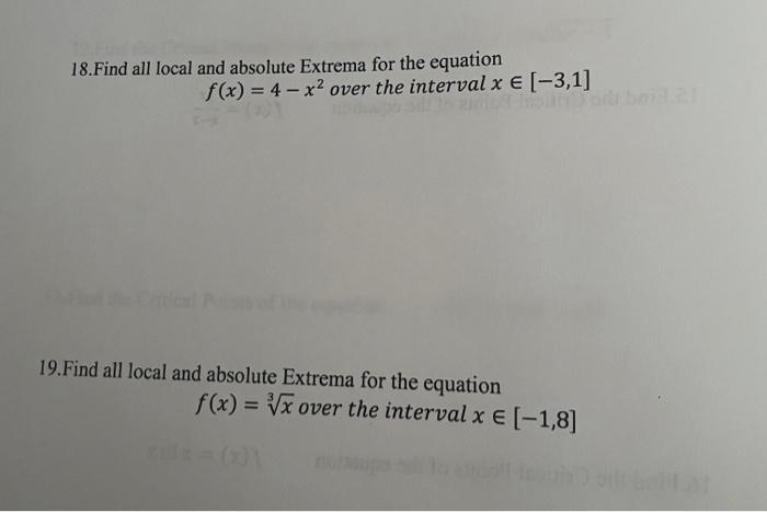 Solved 20.Find all local and absolute Extrema for the | Chegg.com