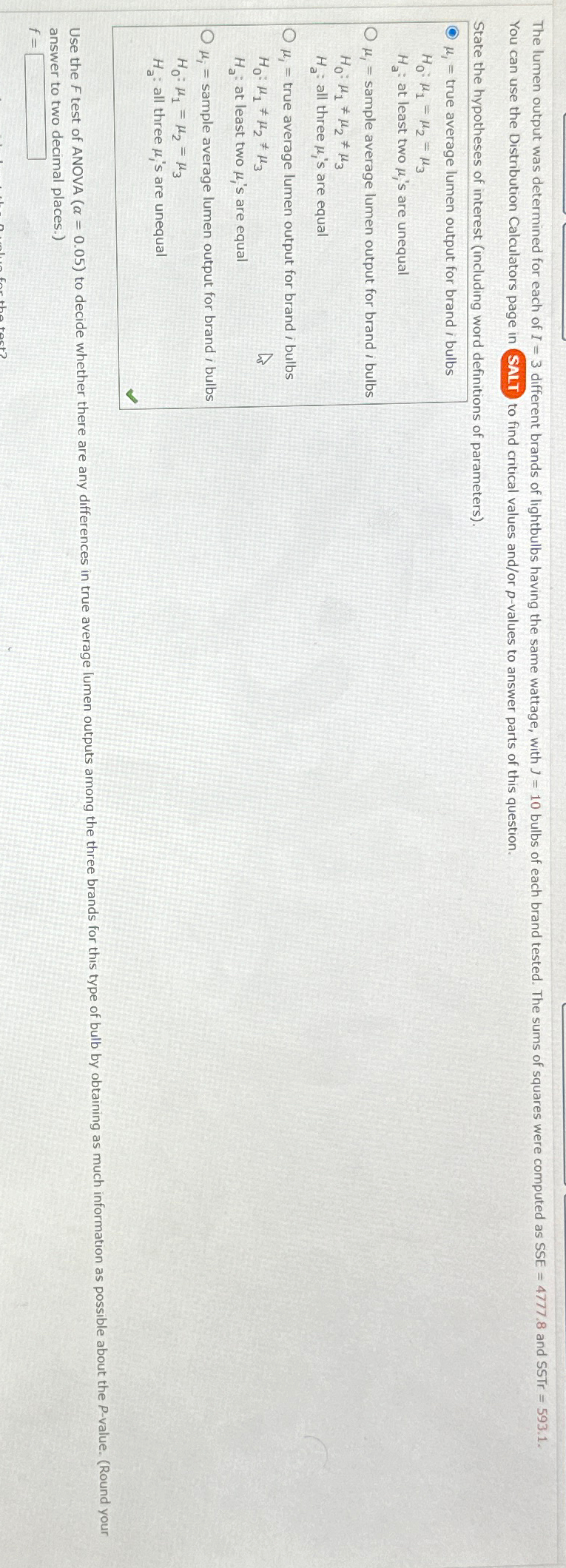 Solved You can use the Distribution Calculators page in SALT | Chegg.com