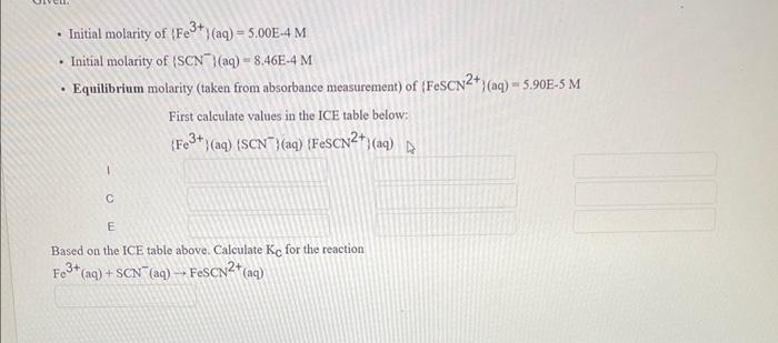 Solved Initial molarity of (Fe3+)=5.00E-4 MInitial molarity | Chegg.com