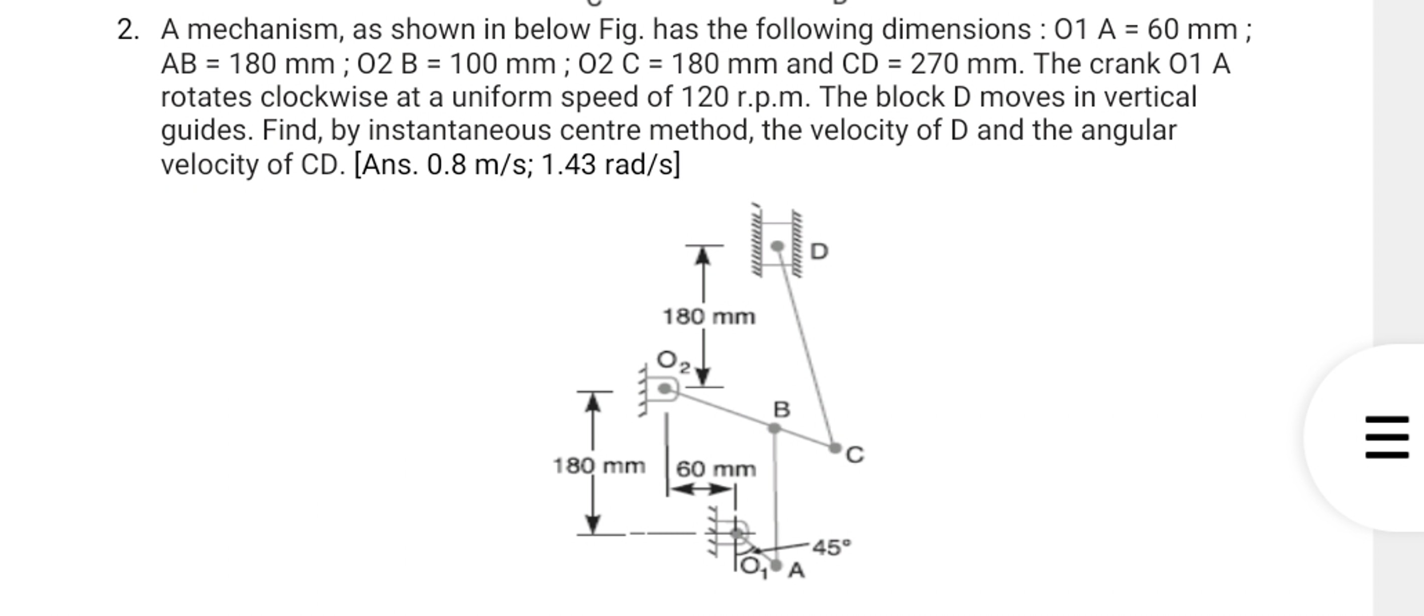 Solved Below Fig. shows the mechanism of a quick return | Chegg.com