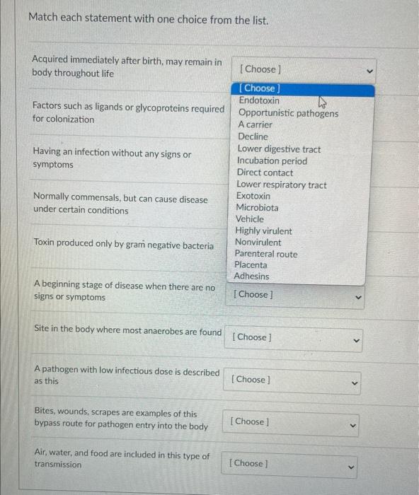 Solved Match each statement with one choice from the list. | Chegg.com