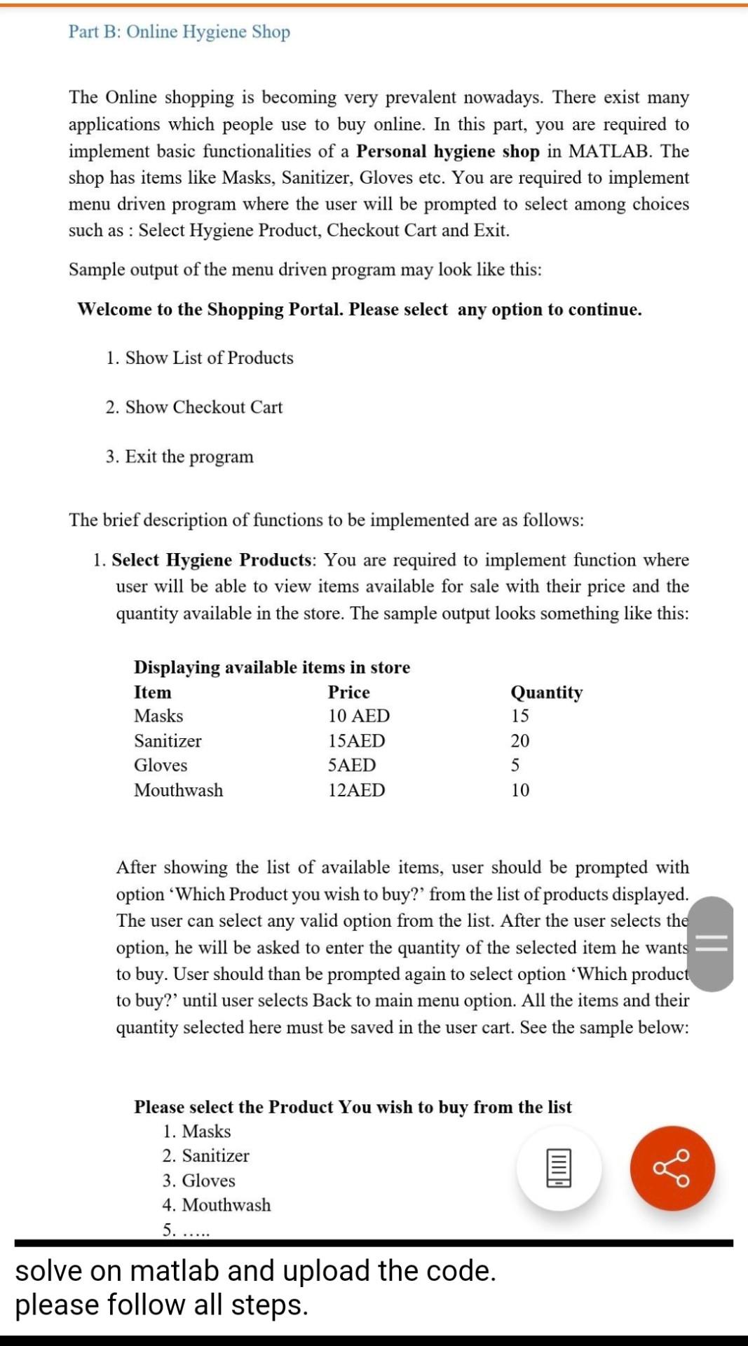 Solved 2. Checkout Cart: Implement a function where user can | Chegg.com