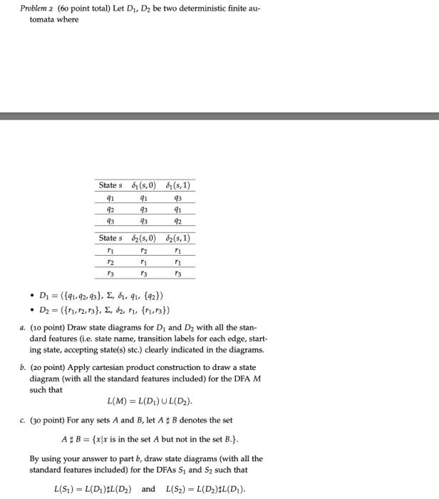 Solved Problem 2 (6o point total) Let D1,D2 be two | Chegg.com