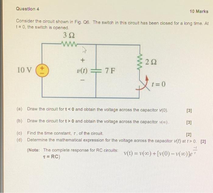 Solved Question 4 Consider the circuit shown in Fig. Q6. The | Chegg.com