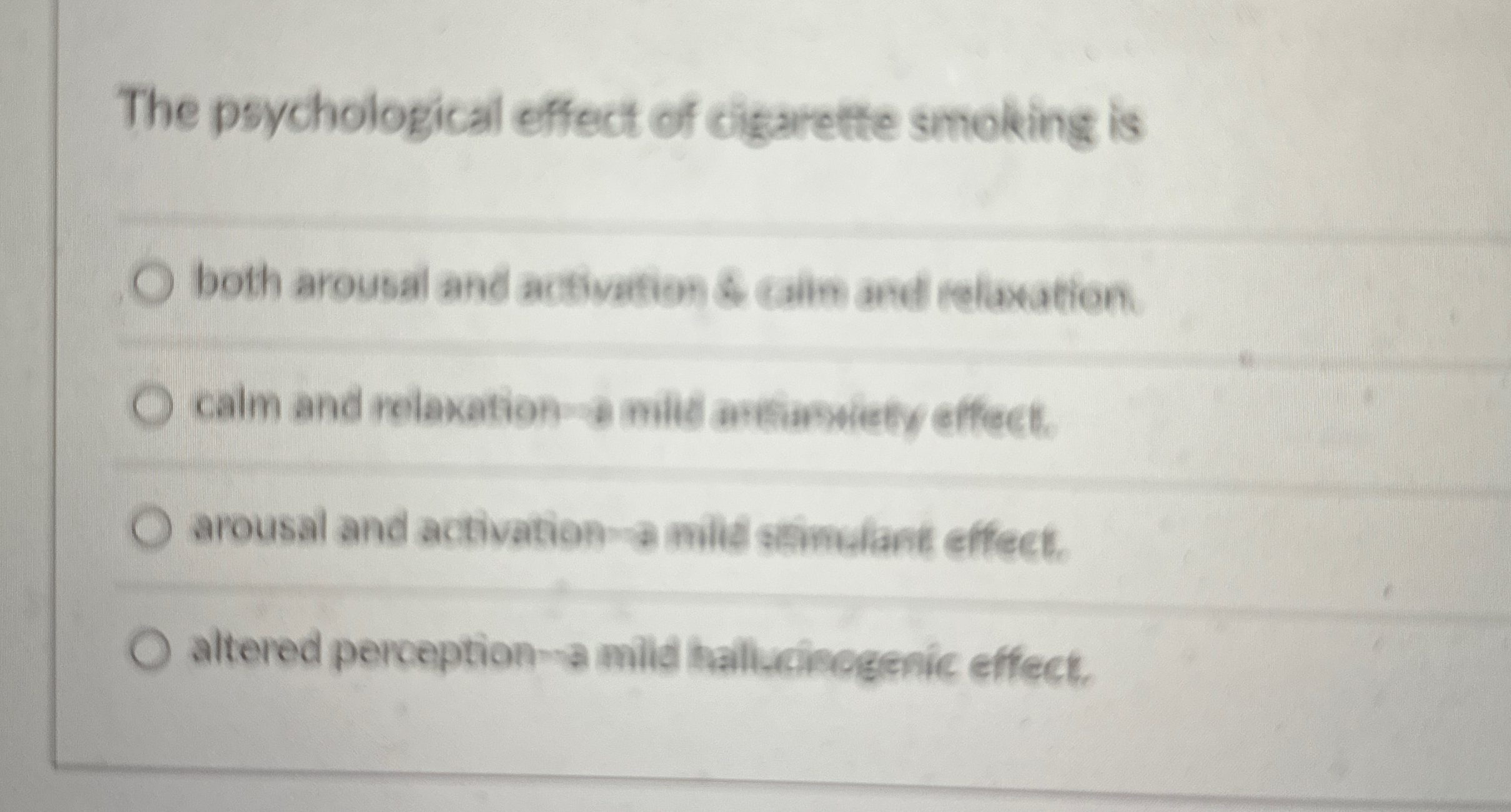 Solved The psychological effect of cigarette smoking | Chegg.com