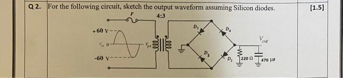 Solved For the following circuit, sketch the output waveform | Chegg.com