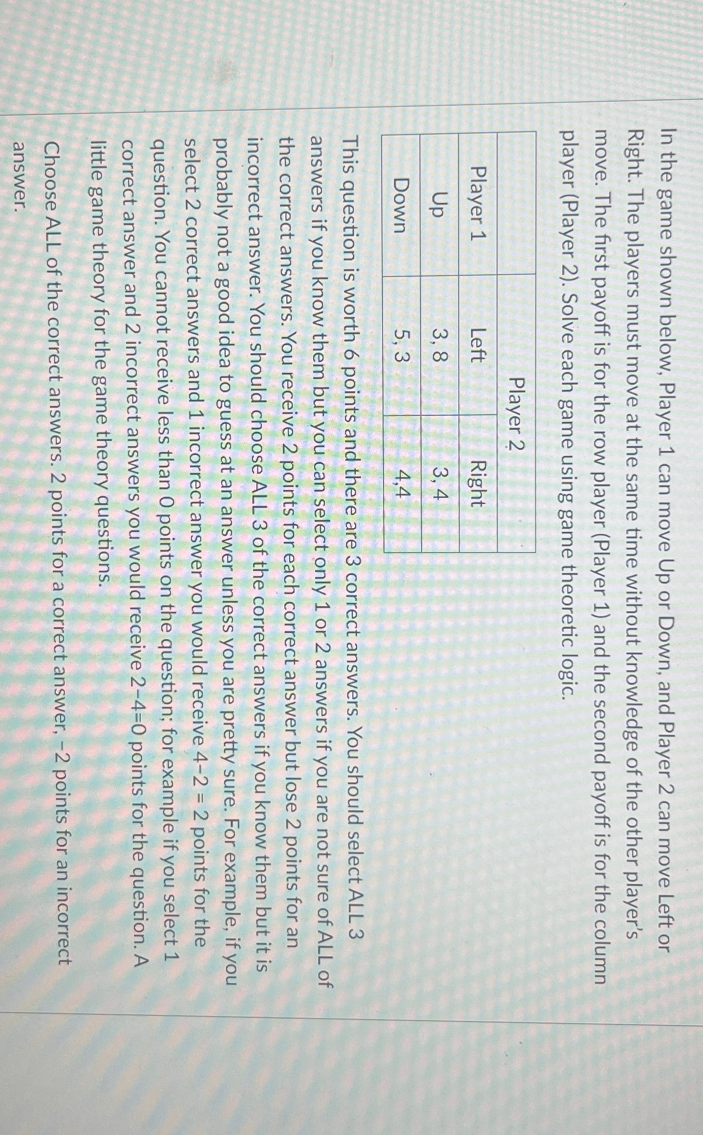 Solved In the game shown below, Player 1 ﻿can move Up or | Chegg.com