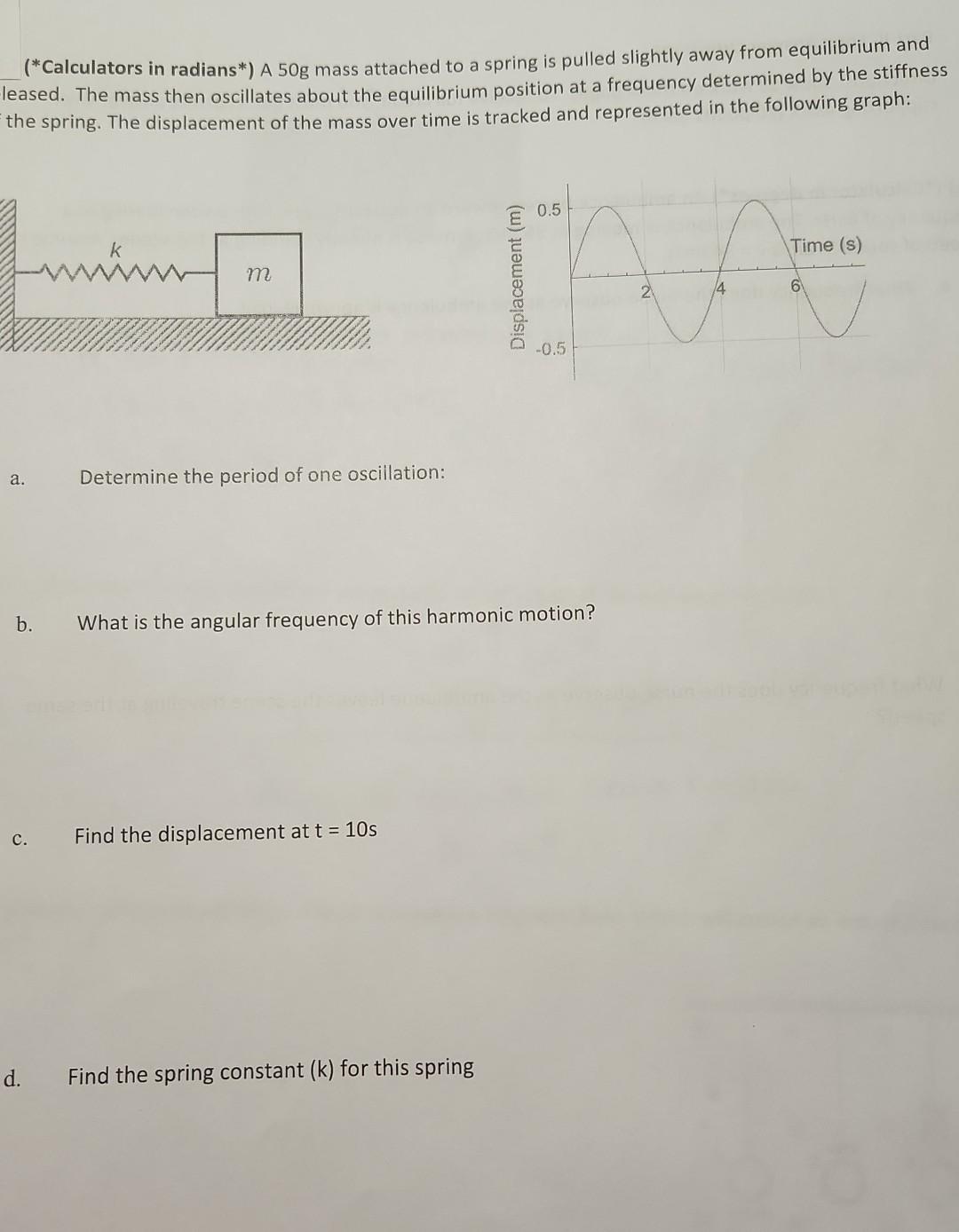 Solved (*Calculators in radians*) A 50g mass attached to a | Chegg.com